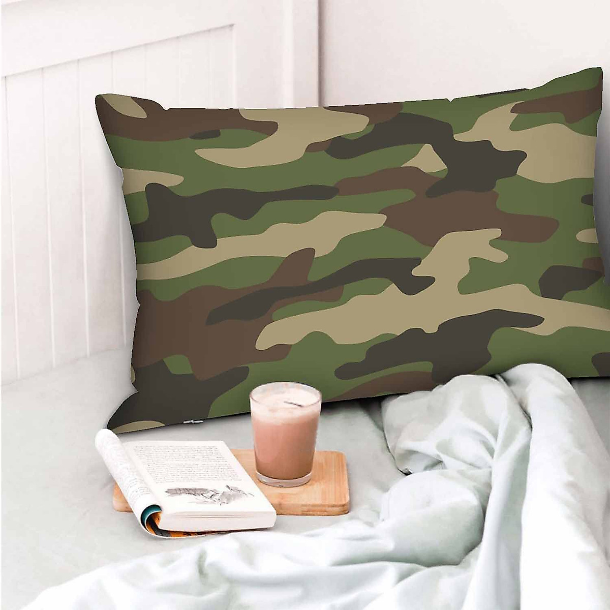 Mugod Home Decor Pillow Cases Green Brown Camouflage,Standard Throw Cushion Cover for Bed Couch Sofa Office Decor 20x30 Inches