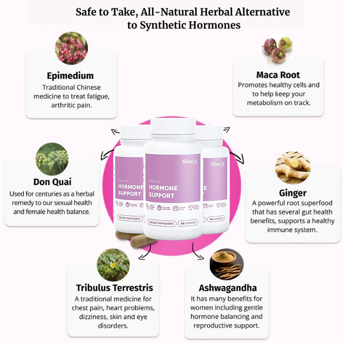 GleeFull Over 30 Hormone Support - Menopause Supplements for Women - Hormone Balance for Women - Hot Flash Relief - Menopause Support