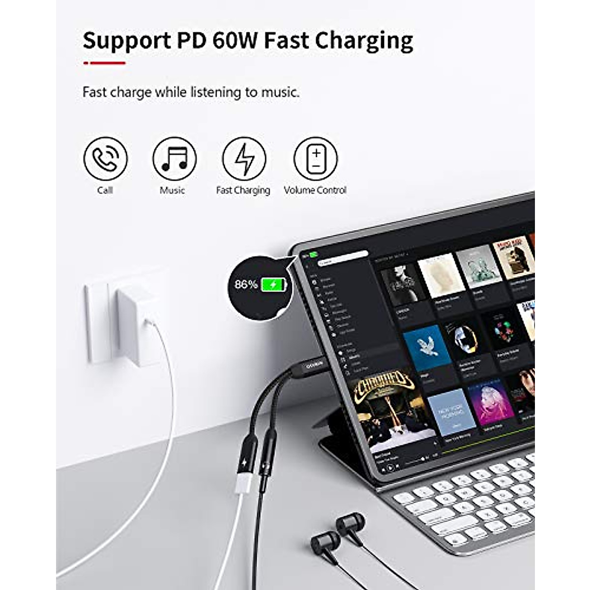 NIMASO USB Type C to 3.5mm Headphone and Charger Adapter, 2 in 1 Headphone Jack Charging Power Aux Cable Compatible with Pixel 4 3 XL, Galaxy S21 S20 S20+ Plus iPad Pro Air 4 Mini 6