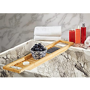 RoyalHouse Bamboo Bath Caddy Tray for Bathtub, Bath Table Tray with Book and Wine Glass Holder, Attractive Design, Suitable for Luxury Spa or Reading, Ideal Gift for Family & Friends