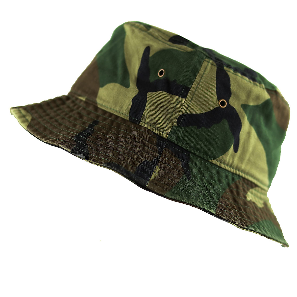 The Hat Depot 300N Unisex 100% Cotton Packable Summer Travel Bucket Hat (S/M, Woodland Camouflage)
