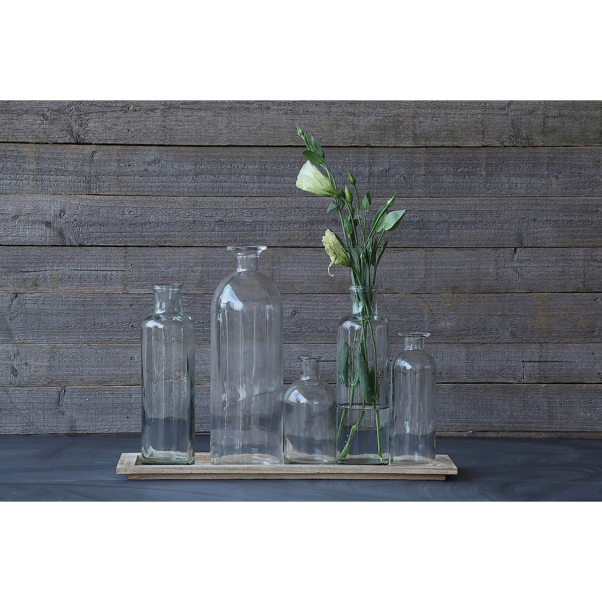 Creative Co-Op Set of 5 Vintage Bottle Vases on Wood Tray