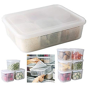 MATSUBE Fridge Food Storage Container- Reusable Fresh Produce Divided Fruit Storage Organizer Plastic Produce Organizer with 6 Detachable Small Boxes to Keep Fresh for Storing Fish, Meat, Vegetables