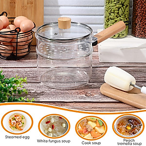 Baderke Small Glass Pot for Cooking with Steamer Lid Brush Spoon Set Glass Cooking Pan for Pasta, Soup, Vegetable, Gravies, Vegetable and More(Style 1)
