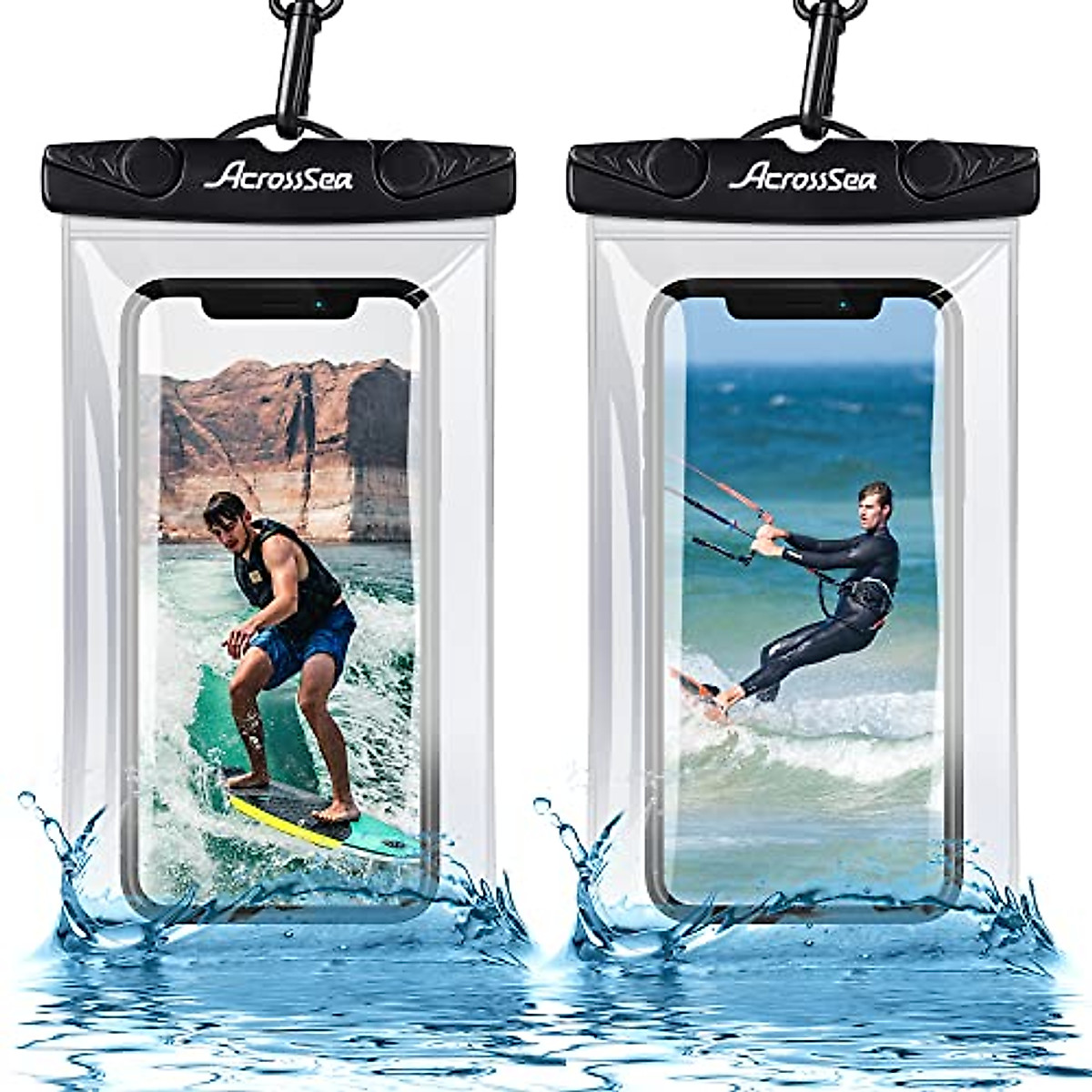 AcrossSea [2 Pack] Waterproof Phone Pouch[Up to 7"], IPX8 Universal Waterproof Dry Bag Underwater Case with Lanyard Compatible with iPhone 14 Pro/13/12/11/XR/X/8, Galaxy S23, Pixel/OnePlus - Clear