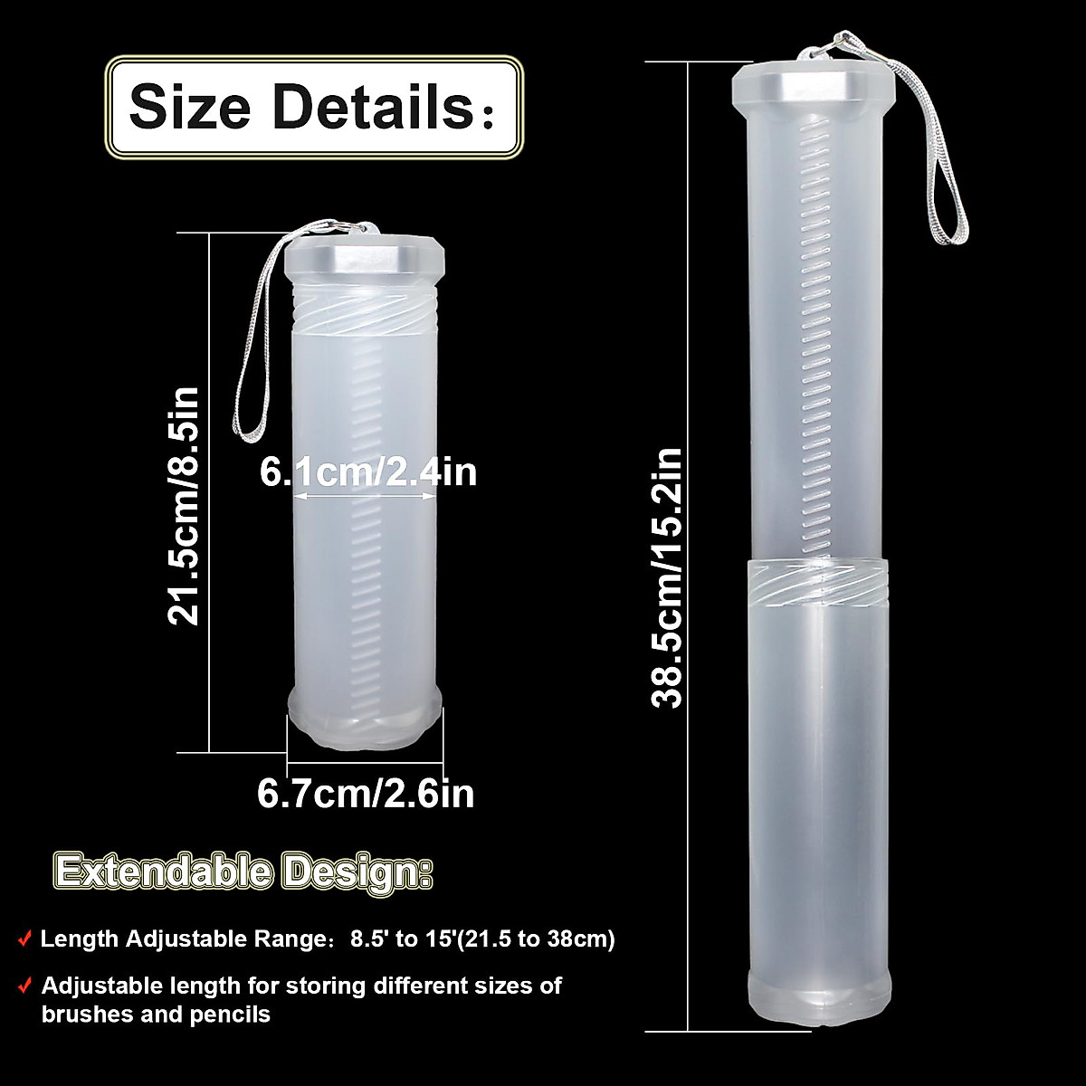 Chistepper 4 Packs Extendable Plastic Brush Case Extra Long Paint Brush Holder Clear Paint Brush Storage Box Long Brush Tube Storage Watercolor Pen Container (4)