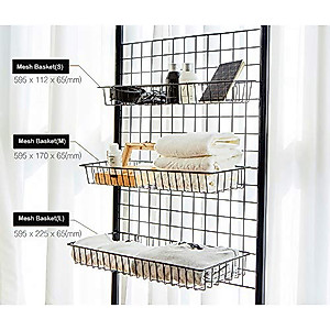 Casamaru Magic Partition Steel MESH Basket with Hook for Wire Wall Grid & Panel [Black,Medium]