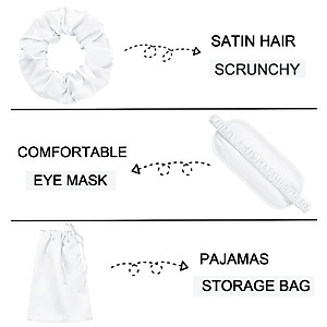 SWOMOG Women's 7 Pcs Silk Satin Pajamas Set Long Sleeve Button Down Sleepwear Cami Shorts Pjs Set with Eye Mask White XX-Large