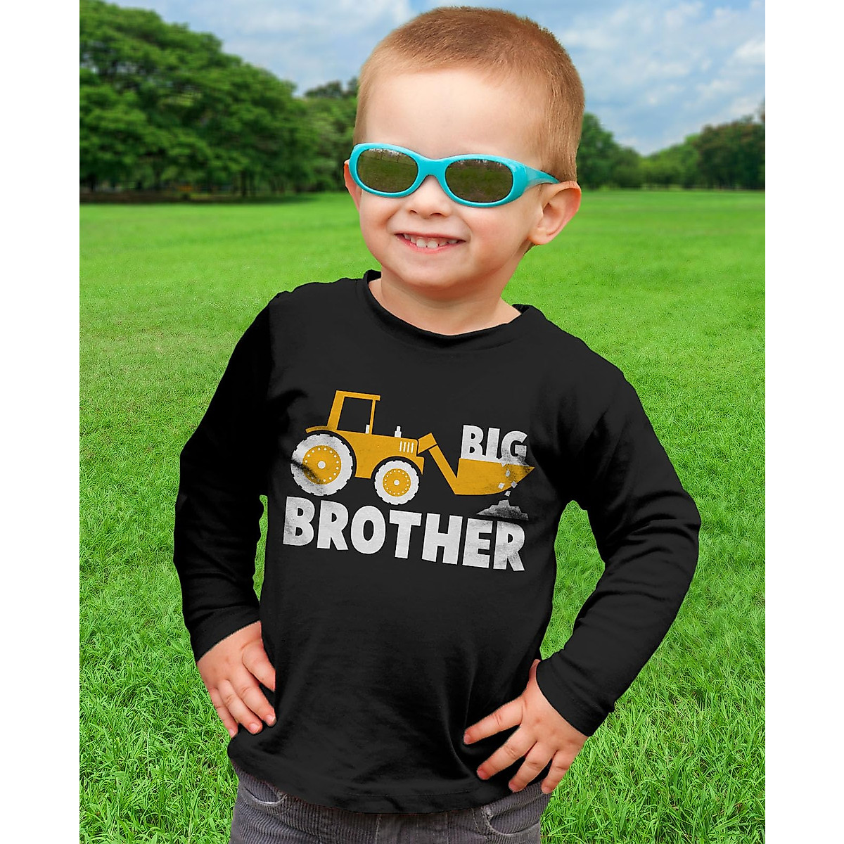 Tractor Big Brother Shirt Baby Reveal Sibling Boy Kids Long Sleeve T-Shirt 2T Black