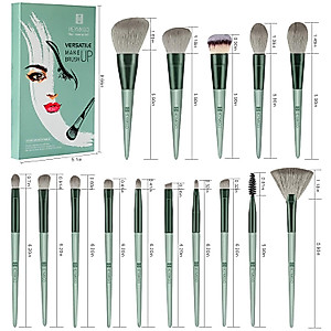 HEYMKGO 15Pcs Makeup Brushes Makeup Brush Set Premium Synthetic Bristles Conical Handle Kabuki Foundation Face Brushes for Liquid Powder Buffing Blending Contouring With Travel Storage Bag