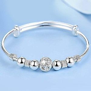 BONYOUN smallwoodi Bangle Bracelet, Hollow Bead Charm Bracelet Bangle Fashion Women Adjustable Party Women's 925 Sterling Similar Silver beads Jewelry for Men for Women Silver