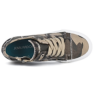 Women's Fashion Platform Sneakers Low Top Canvas Flats Lace-up Side Zipper Casual Comfortable Walking Shoes Army Green