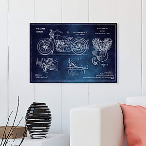 Wynwood Studio Transportation Wall Art Canvas Prints 'Harley Engine 1923 Set Horiz Blue Chalkboard' Home Décor, 30 in x 20 in, Stretched 3/4 inch