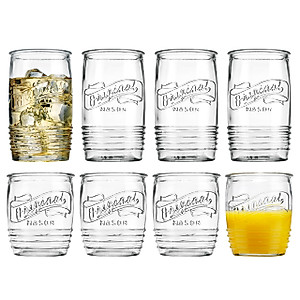 Glaver's Original Mason Set of 8 Drinking Glasses 4-20 Oz Highball Glasses, and 4-13 Oz Whiskey Glass Cups For Everyday Home Use Water, Beer, Juice, Cocktail.