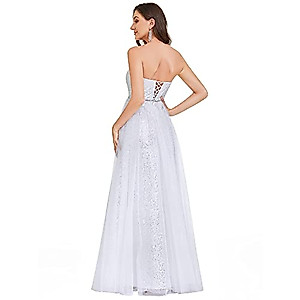 Ever-Pretty Women's Sexy Strapless Lace up Back Tulle High Slit Wedding Dresses for Bride White US6