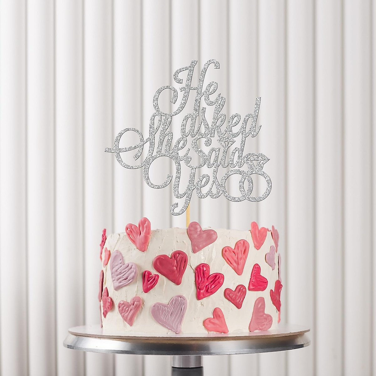 He Asked She Said Yes Cake Topper, Just Engaged, From Miss to Mrs, Silver Glitter Bride to Be Happy Engagment Party Cake Decorations
