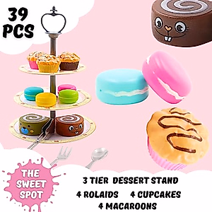 Tea Set for Little Girls Toys for 3-5 Years Old Girls Pretend Play Kids Tea Party Set with Cake Stand, Desserts Fun Princess Tea Time with Dolls, Barbies Birthday Gift for Girls Toys Age 3+ Year Old