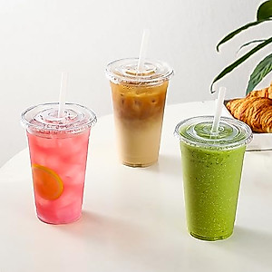 AOZITA [100 Sets] 24 oz Clear Plastic Cups With Lids and Straws, Disposable Cups With Lids for Iced Coffee, Smoothie, Milkshake and Cold Drinks