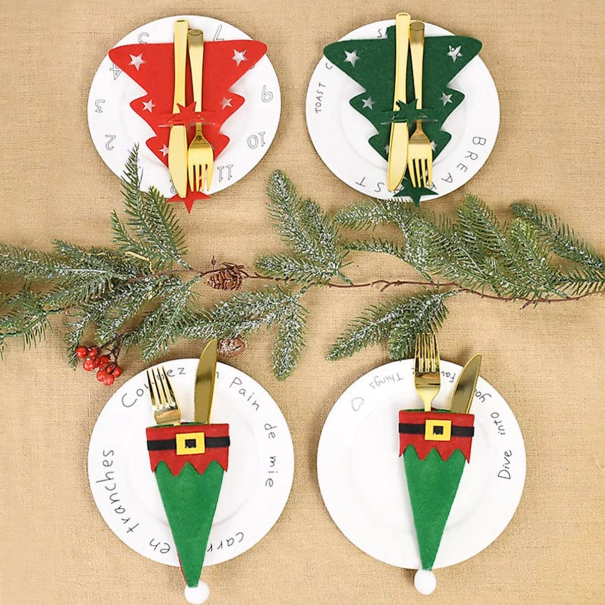 Christmas Silverware Sleeves Bag Holder Pockets Cutlery Pouch Wraps Bag Spoon Tableware Flatware Dinnerware Bag 11 Pcs