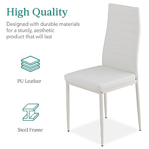 Best Choice Products 5-Piece Kitchen Dining Table Set for Dining Room, Kitchen, Dinette, Compact Space w/Glass Tabletop, 4 Faux Leather Metal Frame Chairs - White