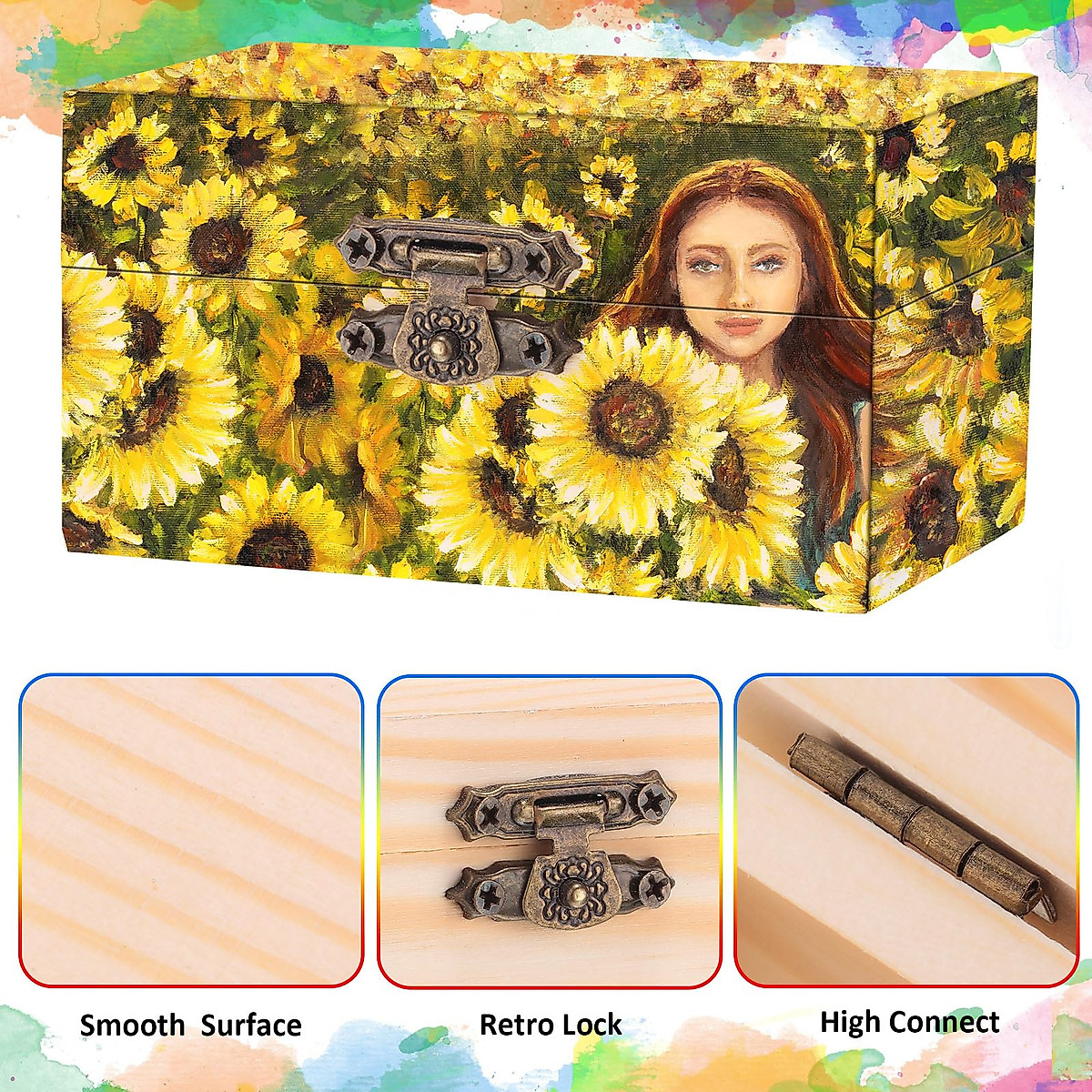 Thyle 48 Pcs Unfinished Small Wooden Box 3.54 x 1.97 x 2.17 Inch Mini Treasure Boxes Stash Wooden Box with Hinged Lid Locking Clasp for DIY Crafts Party Projects