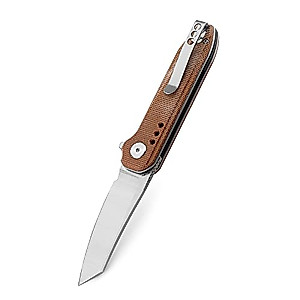 BESTECH KNIVES Pocket Folder Folding Knife: 2.84" 14C28N Steel Reverse Tanto Blade, Micarta Scales, Flipper, Liner Lock, EDC Steel Clip, BG40E (Natural Micarta)