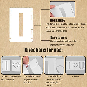 42pcs Traceable Interlocking Stencil Template Set, 3 Inch Reusable Letter Stencils, Alphabet Numbers and Symbols for Painting On Wood Bullet Journal Canvas Rock Sign Wall Art Fabric Chalkboard