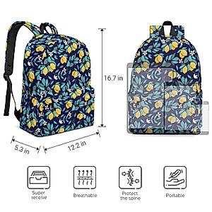 Classic Lemon School Backpack for Teens Girls Students, 17 Inch Lightweight Middle School Bookbags, Casual Daypack with 15 Inch Laptop Compartment for College, Office or Travel, Black