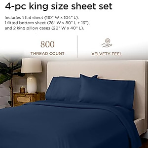 Threadmill Luxury 800 Thread Count King 100% Cotton Sheets - Folkstone Blue Sateen Weave Bed-Sheets, Better Than Egyptian Cotton, 4 Pc Solid Soft Bed Set, Fits 16" Deep Pocket