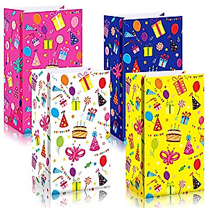 Pajean 28 Pieces Kids Birthday Party Favor Bags Birthday Goodie Bags Birthday Gift Bags Colorful Paper Treat Bags for Candy Snacks Favors Kids Birthday Baby Shower Anniversaries Supplies