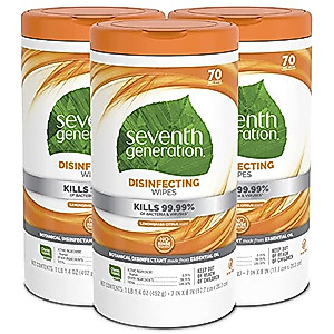 Seventh Generation Disinfecting Multi-Surface Wipes, Lemongrass Citrus, 70 Count, Pack of 3 (Packaging May Vary)
