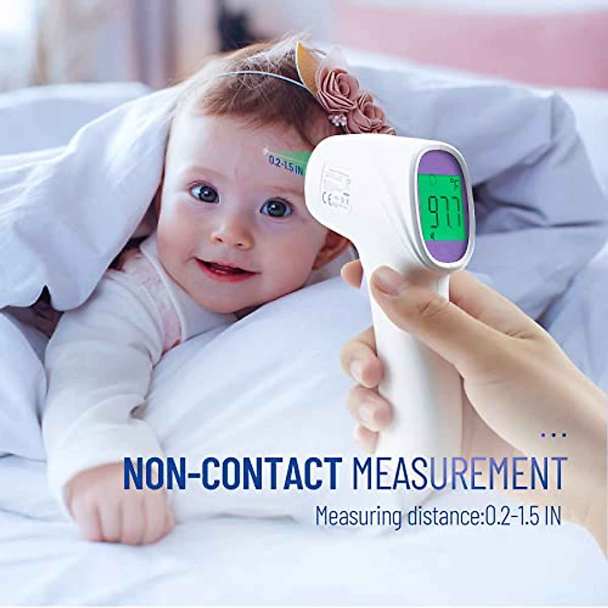 GoodBaby No-Touch Digital Forehead Thermometer, Infrared Thermometer for Adults, Kids & Babies, 1 Second Measurement, Fever Alert and 35 Sets Memory, Purple