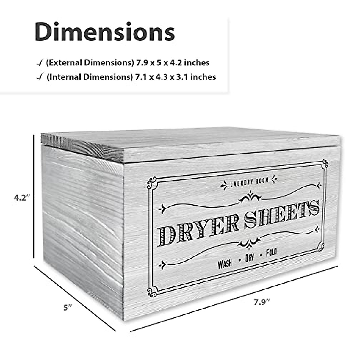 Dryer Sheet Holder for Laundry Room | Wooden Box Dryer Sheet Dispenser | Farmhouse Laundry Room Decor Accessories | Dryer Sheet Container with Lid | Laundry Room Organization Storage Container (Grayish White)| Laundry Softener Dispenser Sheets