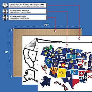 RV State Travel USA Map Vinyl Sticker - Camper Trailer Decals for Window with State Flag - Road Trip Map of America - Waterproof, UV Protection for Window, Door or Wall (Flags)