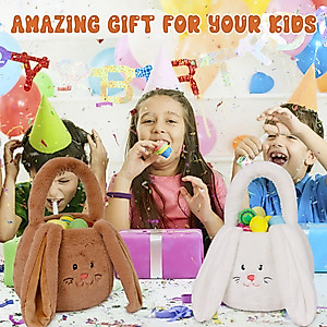 OurHonor Easter Basket Plush, Bunny Easter Basket For Kids, Plush Easter Buckets With Long Ear Easter Bags for Boys Girls, Easter Tote Bags For Decorations Gifts Storage (Brown)