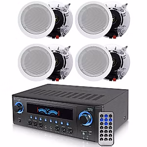 Home Theater System Kit 1000 Watts Professional Home Stereo Receiver with (Qty 4) 5.25” 175 Watts in-Wall in-Ceiling Speakers & Remote Control - Perfect for Home/Office/Bar by Technical Pro