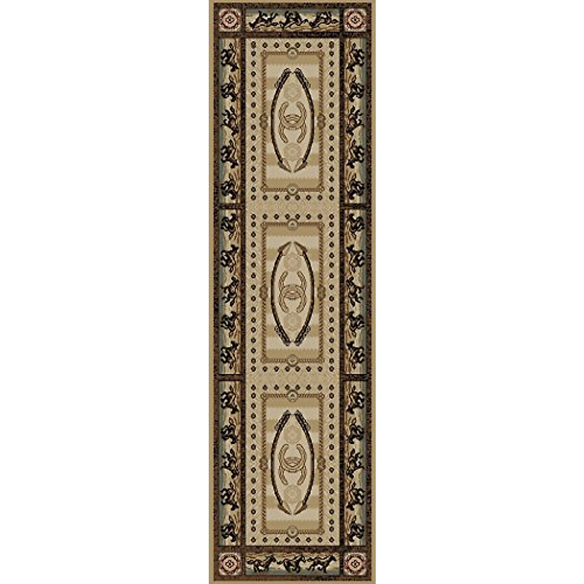 Western Horse Beige 2x8 Area Rug, 2'3x7'7