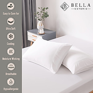 Bella Coterie | Luxury Standard Size Pillowcase Set | 100% Organically Grown Bamboo Viscose | Ultra Soft | Cooling | 2 Pcs [White]