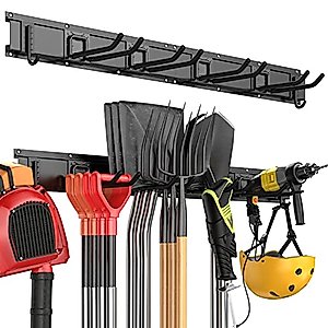 Garage Tool Organizer Storage Rack, Garage Organizers Wall Mount Storage System with 6 Removable Hooks, Super Heavy Duty Steel Garden Tool Hanger Rack for Chair, Broom, Mop, Rake Shovel Yard Tools