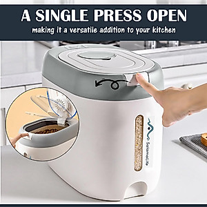 SalamaLife Airtight Food Storage Multi-Purpose Plastic Container with Lids -22 lbs Bucket, Rice dispenser & sugar container-dog food storage, Cereal & Grain Storage- White/Grey