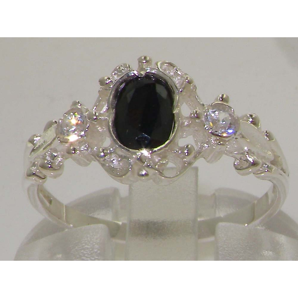 925 Sterling Silver Cubic Zirconia and Natural Sapphire Womens Trilogy Ring - Size 9.75