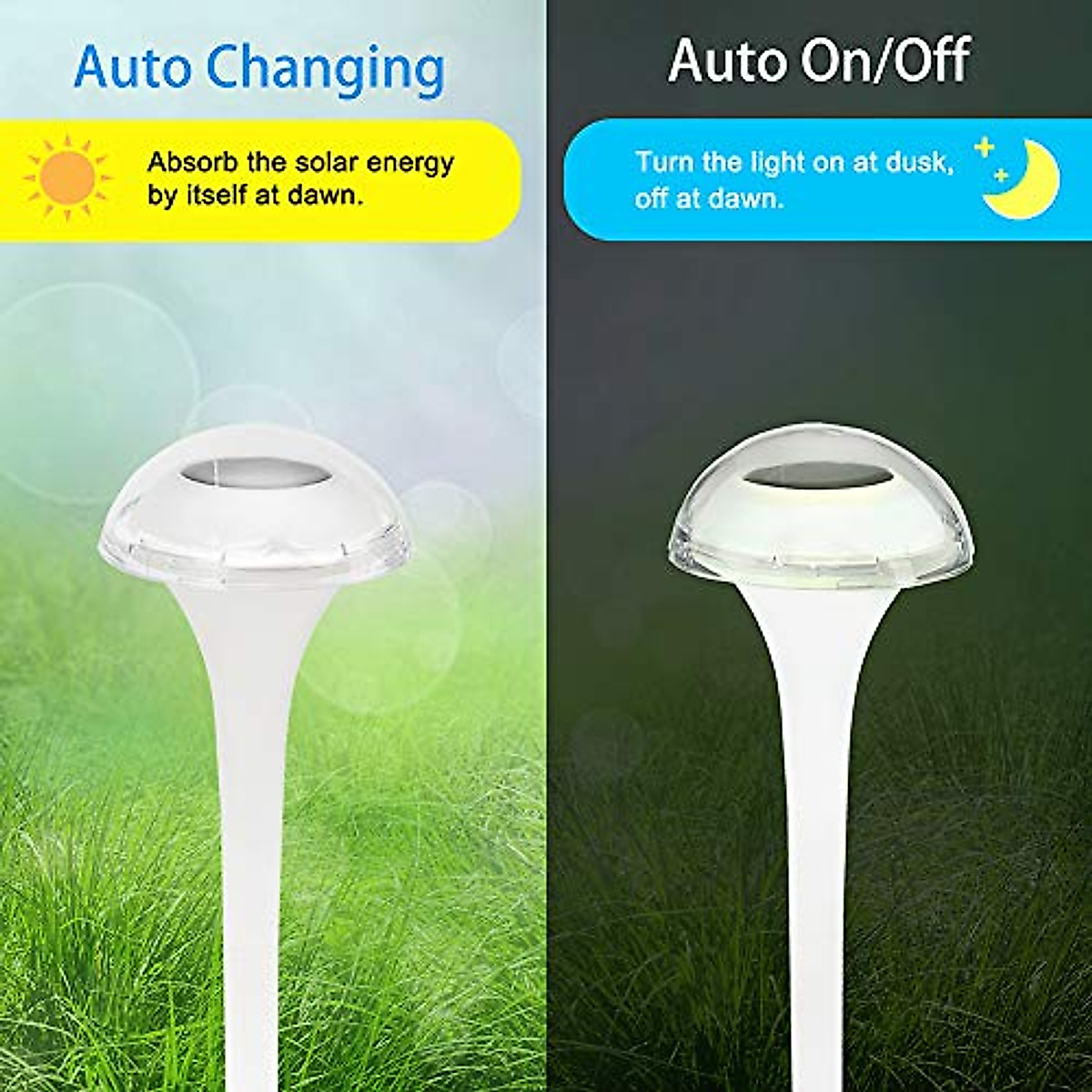 pearlstar Solar Lights Outdoor Mushroom Garden Pathway Lights LED Landscape Lighting Waterproof for Path Lawn Patio Yard Walkway Driveway, 2 Lights Effect,White&Color Changing Light(6pack)