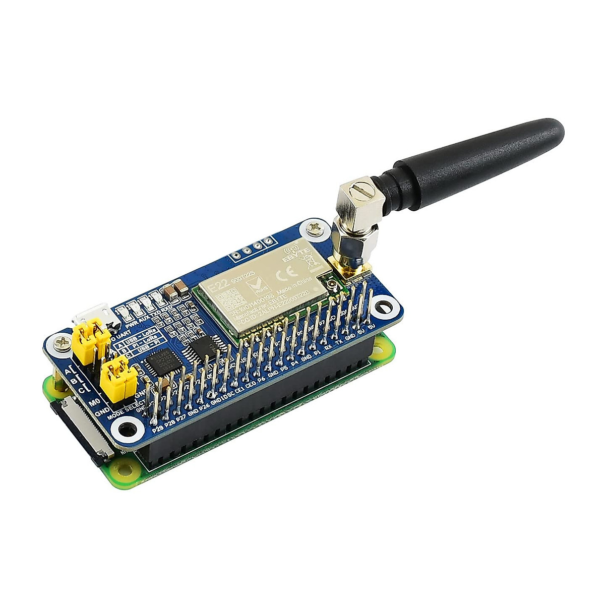 Waveshare SX1262/SX1268 LoRa HAT, Compatible with Raspberry Pi 5/4B/3B/Zero/Zero W/Zero 2W/Pico/Pico W/Pico WH, UART Interface, SX1262 868M LoRa HAT