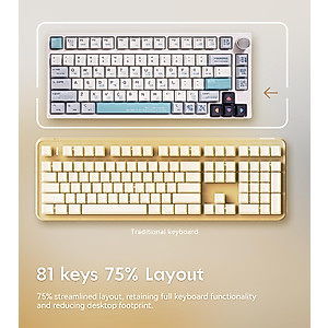 GK GAMAKAY TK75 75% Mechanical Keyboard with Knob Control, Hot Swap RGB Bluetooth 5.0/2.4GHz Wireless/USB-C Wired PBT Cherry Profile Keycaps Gaming Keyboard for Windows Mac (Gateron Red Switch)