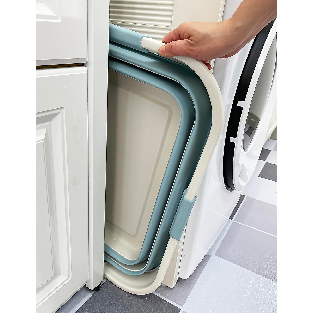 SAMMART 42L (11 gallons) Collapsible Plastic Laundry Basket - Foldable Pop Up Storage Container/Organizer - Portable Washing Tub - Space Saving Hamper/Basket (1, Grey/Sterling Blue)