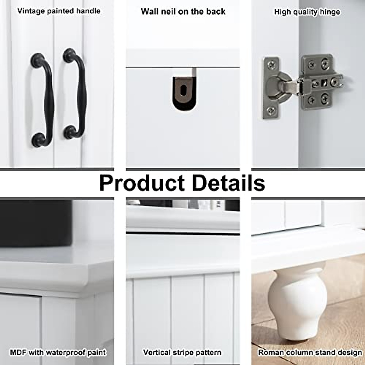 Scurrty Buffet Cabinet Bar with Storage, 65' Coffee Kitchen Storage 4 Doors, Sideboard for Dinning Room, and Living White, (HKBFDC012WH)