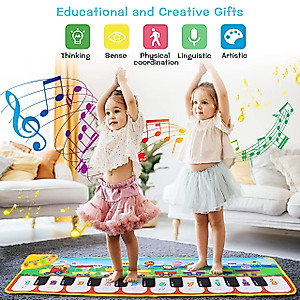 Fixget Musical Mat, Kids Piano Keyboard Play Mat with 8 Animal Sounds, Children Electronic Music Blanket Touch Playmat Floor Piano Dance Mat Early Education Toys Gifts for Toddlers Baby Boys Girls