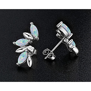 Sterling Silver Opal Stud Earrings for Women, Hypoallergenic Marquise Cut Birthstone Birthday Gift Fine Jewelry for Her Mothers Day
