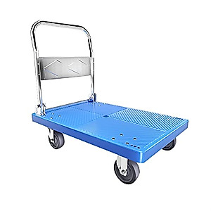 Generic Foldable Push Cart,Heavy Duty Platform cart with 4 Wheels with Swivel Wheels and Non-Slip Platform Surfac for Moving and Office Use (Color : Blue, Size : 90 * 60cm(B))