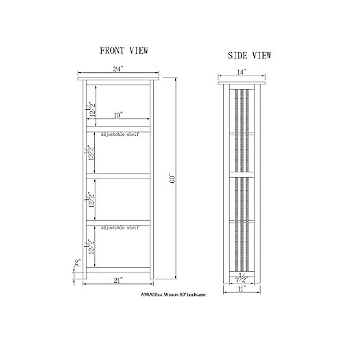 Mission 60" H Bookcase with 4 Shelves, Cherry